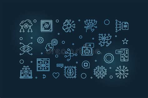 Artificial Neural Networks Line Blue Horizontal Banner Vector