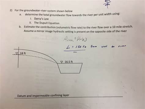 Solved Darcys And Dupuit To Find Groundwater Flow