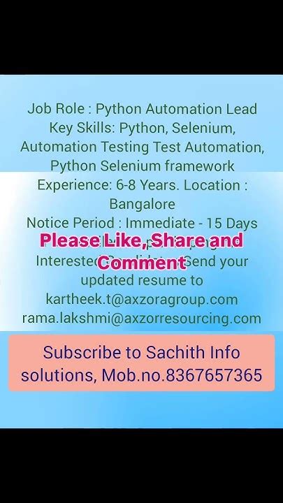 Hiring Python Automation Lead Pythonautomation Testingjobs Youtube