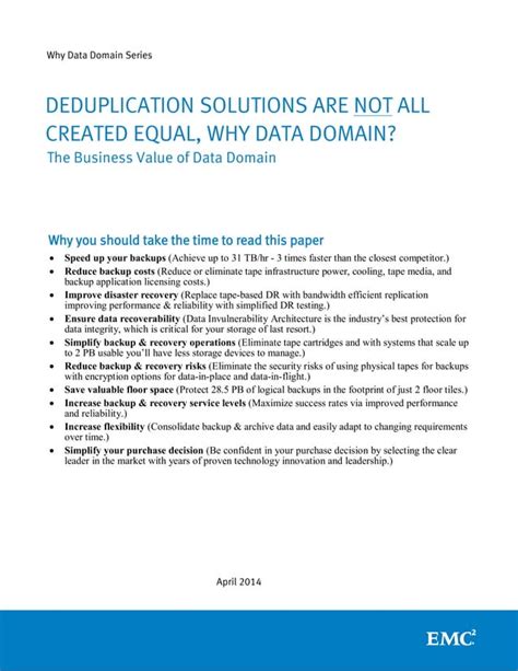Deduplication Solutions Are Not All Created Equal Why Data Domain Pdf