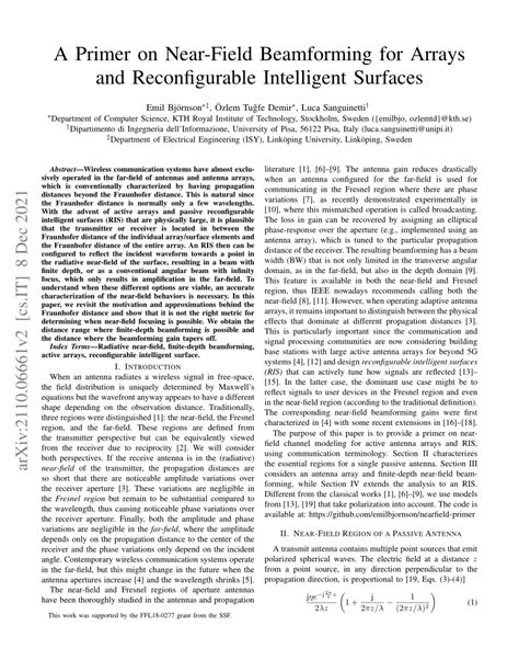 Pdf A Primer On Near Field Beamforming For Arrays And Reconfigurable Intelligent Surfaces