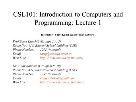 Csl101 Introduction To Computers And Programming Lecture 1 Ppt Download