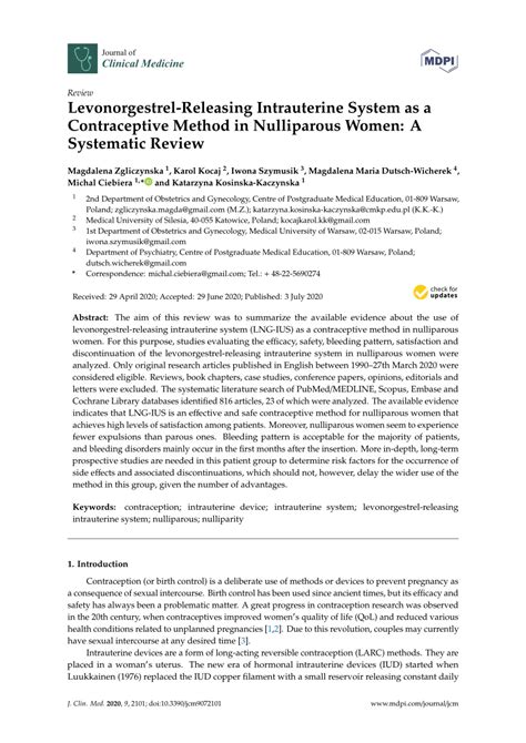Pdf Levonorgestrel Releasing Intrauterine System As A Contraceptive Method In Nulliparous