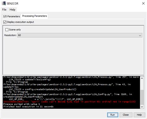 can t run sen2cor error message unicodedecodeerror sen2cor step forum