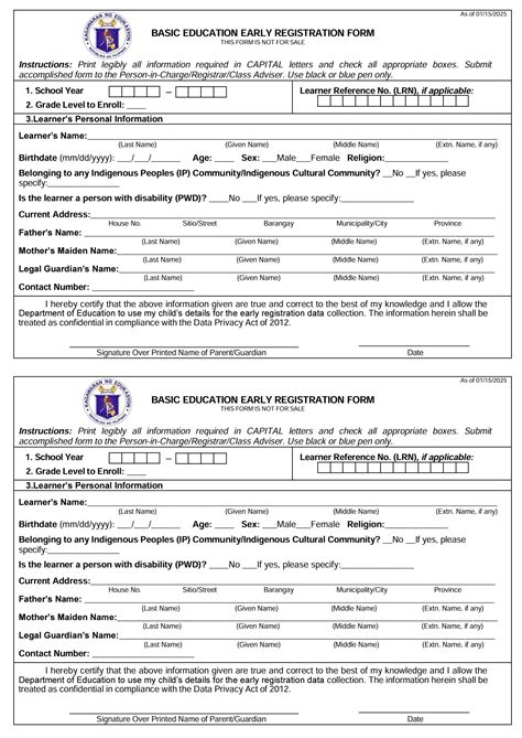 Basic Education Enrollment Form Sy 2025 2026 Ready To Print Deped Click