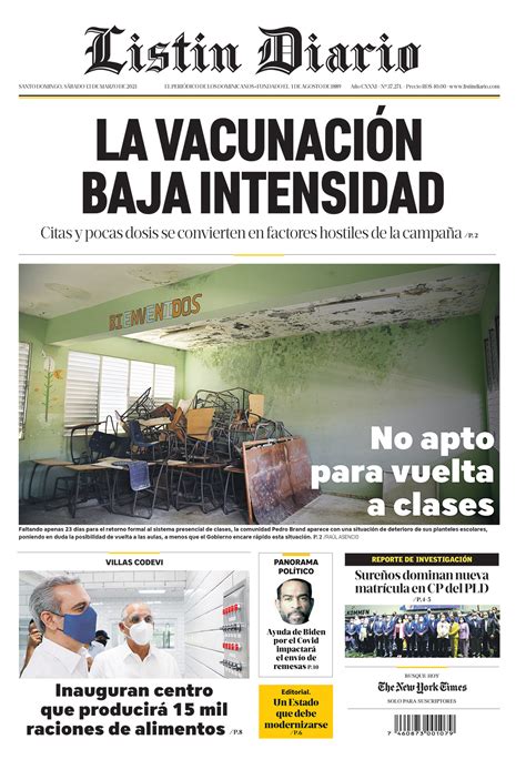 Portada Periódico Listín Diario Sábado 13 De Marzo 2021 Dominicanado