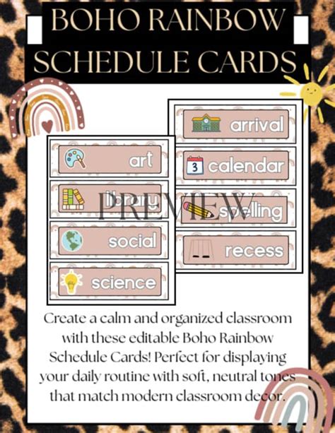 Boho Rainbow Classroom Schedule Cards Labels Editable Classroom