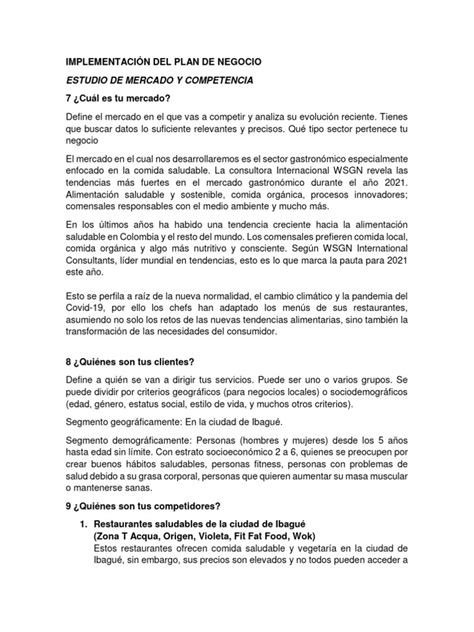 Implementación Del Plan De Negocio 2 Pdf Alimentos Publicidad