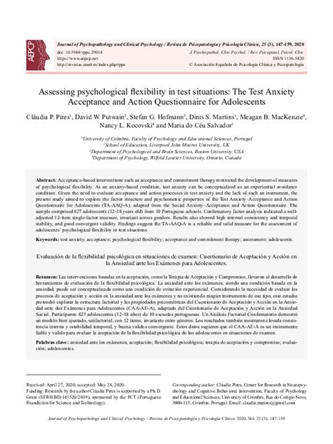 Pdf Assessing Psychological Flexibility In Test Situations The Test Anxiety Acceptance And