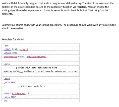 Solved Write A 32 Bit Assembly Program That Sorts A