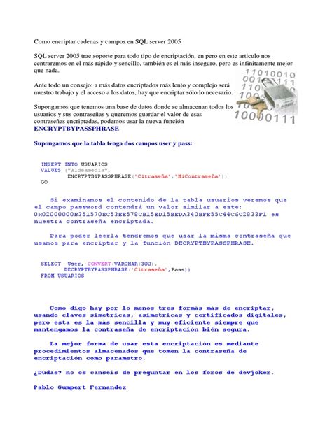 Como Encriptar Cadenas Y Campos En Sql Server 2005 2 Pdf Contraseña Tabla Base De Datos