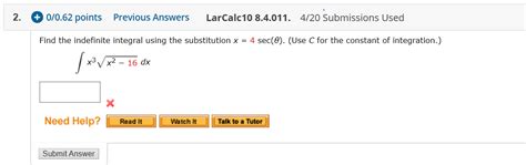 Solved I Need This Answer In Terms Of Trig Substitution I Chegg Com