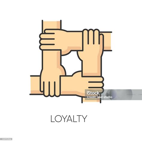 충성도 Rgb 색상 아이콘 사회적 연결 집단 결합 친교 우정 단합 팀워크 충실함의 상징 고립된 벡터 일러스트레이션을 함께 손을 잡고 있는 사람들 개념에 대한 스톡 벡터 아트