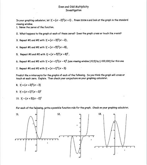 Solved Even And Odd Multiplicity Investigation In Your Graphing 1 Answer Transtutors