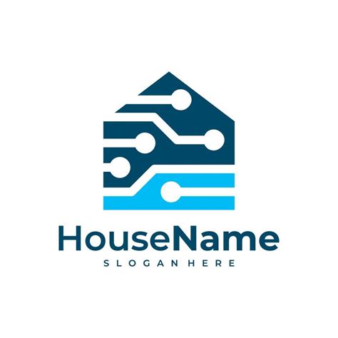 Home Tech With Connection Dot Line Art Style Logo Design Vector Creative Idea Symbol Technology