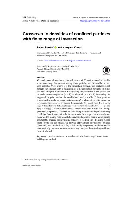 Crossover In Densities Of Confined Particles With Finite Range Of Interaction