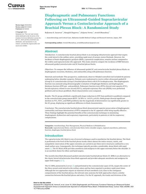 Diaphragmatic And Pulmonary Functions Following An Ultrasound Guided Supraclavicular Approach
