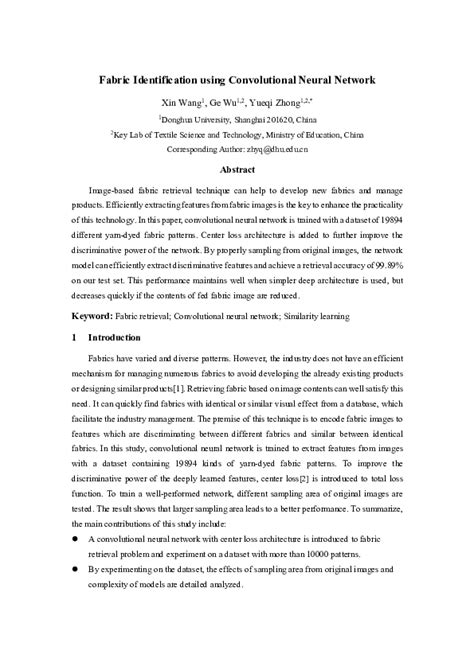 Pdf Fabric Identification Using Convolutional Neural Network