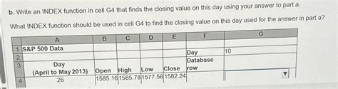 Solved B ﻿write An Index Function In Cell G4 ﻿that Finds