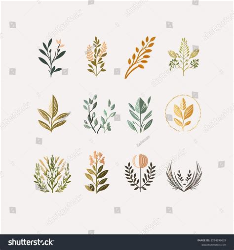 Collection Botanical Minimalistic Flat Cartoon Illustration Stock