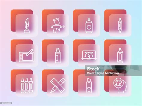 세트 라인 마커 펜 십자 눈금자와 연필 디자인 프로그램 문구 나이프 페인트 스프레이 캔 깃털 잉크병과 총 아이콘과 컴퓨터 벡터