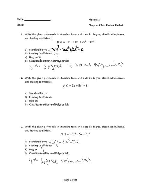 Chapter 6 Review Packet Pdf Zero Of A Function Polynomial