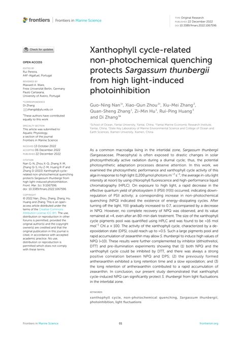 Pdf Xanthophyll Cycle Related Non Photochemical Quenching Protects