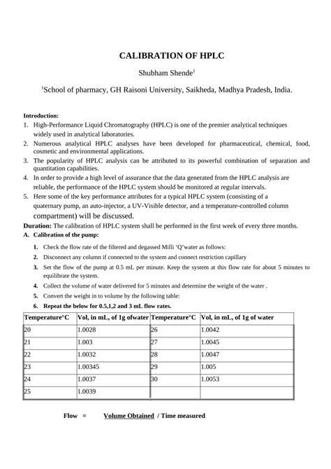 Pdf Calibration Of Hplc