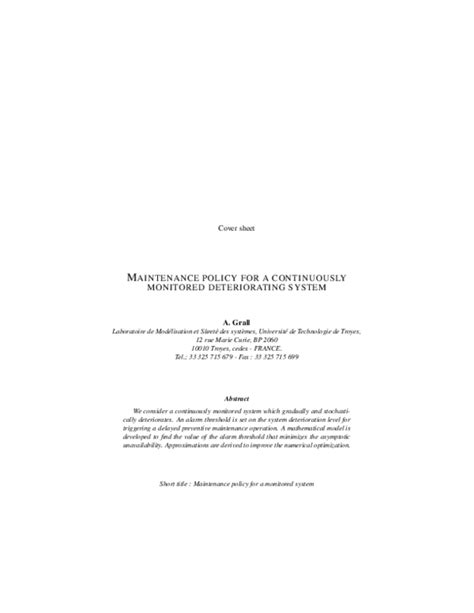 Pdf Maintenance Policy For A Continuously Monitored Deteriorating System