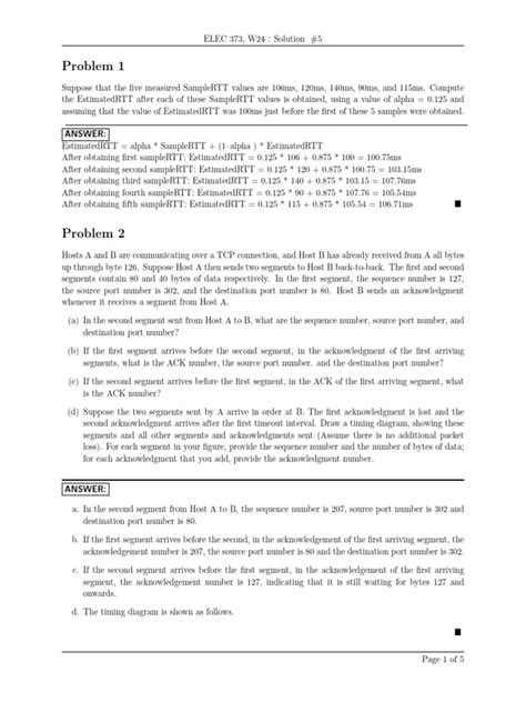 Solution To Practice Problem Set 5 Pdf Transmission Control Protocol Network Congestion