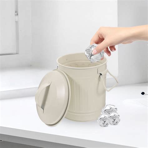 Hemoton Iron Trash Can Metal Storage Basket With Lid For Office Compact Cast Iron Trash Bin