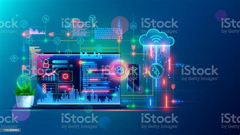 소프트웨어 개발 노트북에서 웹 코딩 동기화는 클라우드 스토리지와 데이터를 작동합니다 프로그래밍 응용 프로그램 개념 웹 사이트 디자인 코딩 전화 최적화 홈 오피스에서 원격