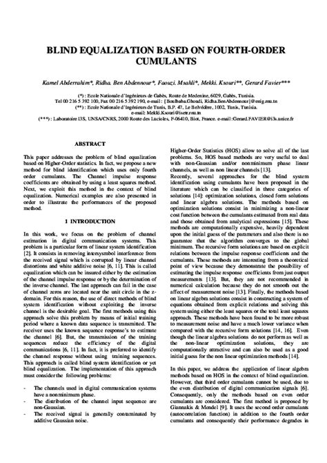 Pdf Blind Equalization Based On Fourth Order Cumulants