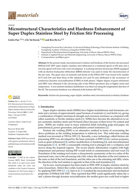 Pdf Microstructural Characteristics And Hardness Enhancement Of Super Duplex Stainless Steel