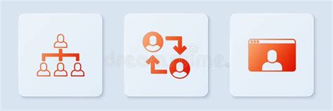 Set Project Team Base Hierarchy Organogram Chart And Video Chat Conference White Square Button