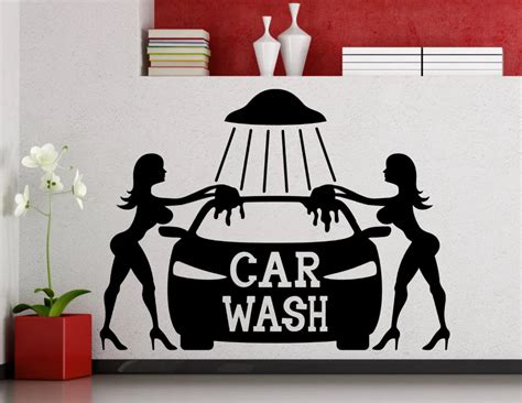 Car Wash Wall Sticker Sexy Girls Car Washing Logo Auto Service Vinyl