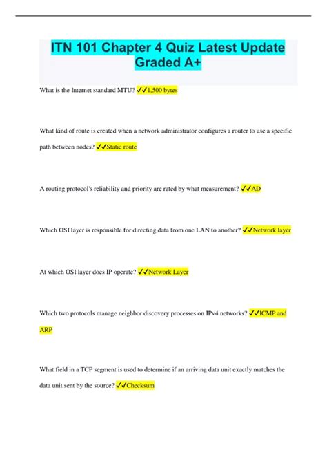 ITN 101 Chapter 4 Quiz Latest Update Graded A ITN 101 Chapter 4 Stuvia US