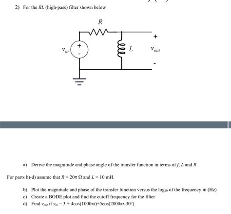 Solved For The RL High Pass Filter Shown Belowa Derive Chegg Com