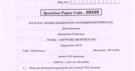 CSE Notes SOFTWARE ARCHITECTURE Question Paper