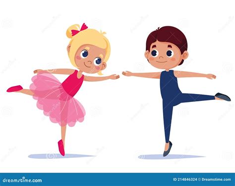 Ballet Niño Y Niña Vector Ilustración De Dibujos Animados Niños Con Trajes Hermosos Están