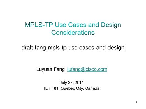 ppt mpls tp use cases and design considerations draft fang mpls tp