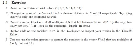 Solved 26 Exercise 1 Create A Row Vector V With Values 1