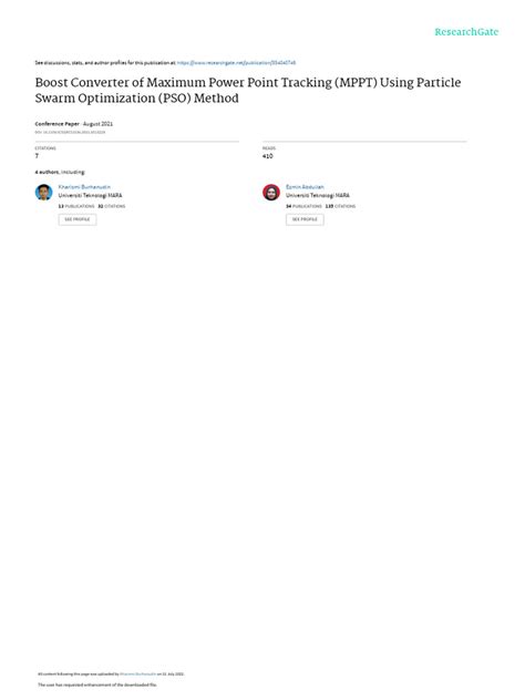 Boost Converterof Maximum Power Point Tracking Mpptusing Particle Swarm Optimization Psomethod