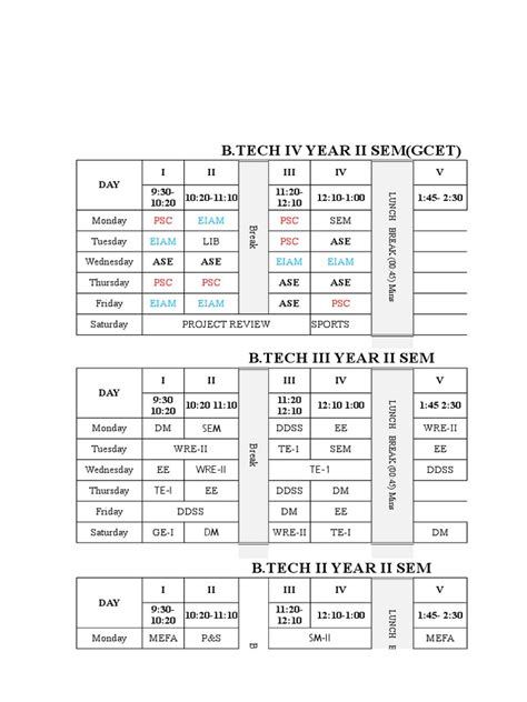 Modified Time Table Pdf Science Engineering