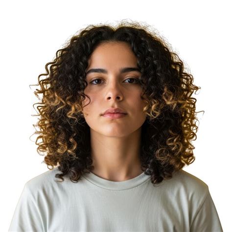 Portrait Of A Young Woman With Curly Hair And Neutral Expression