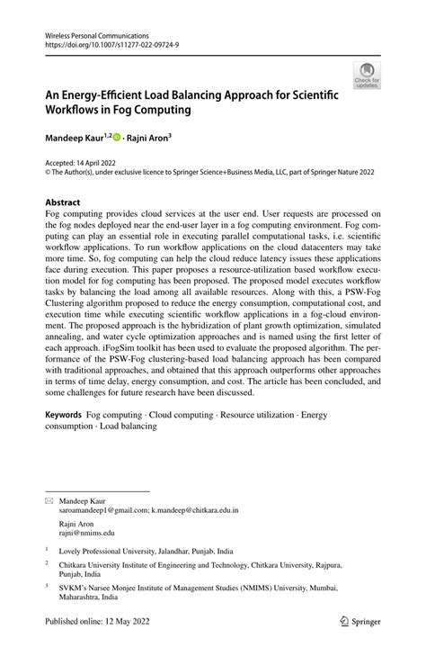 Pdf An Energy Efficient Load Balancing Approach For Scientific