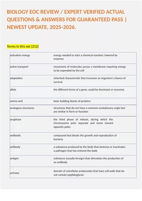 Biology Eoc Review Expert Verified Actual Questions And Answers For