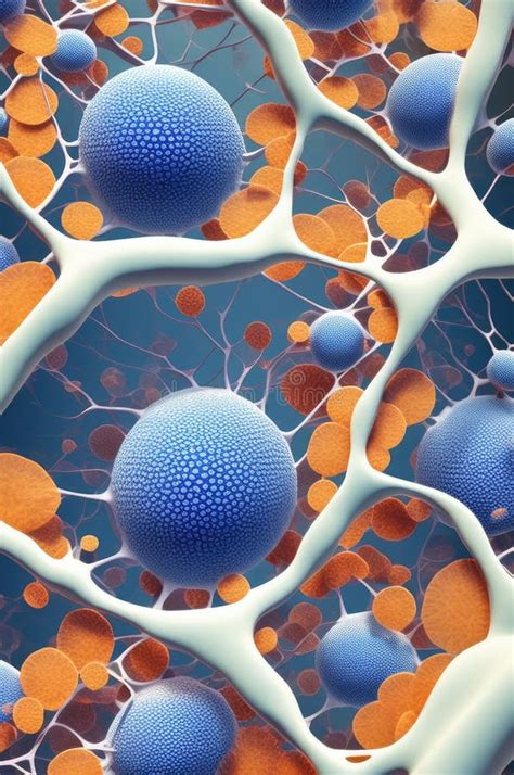 Abstract Organic Cell Structure With Textured Spheres And Network Stock