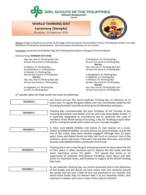 Sample World Thinking Day Ceremony 2024 Updated Pdf Girl Guiding