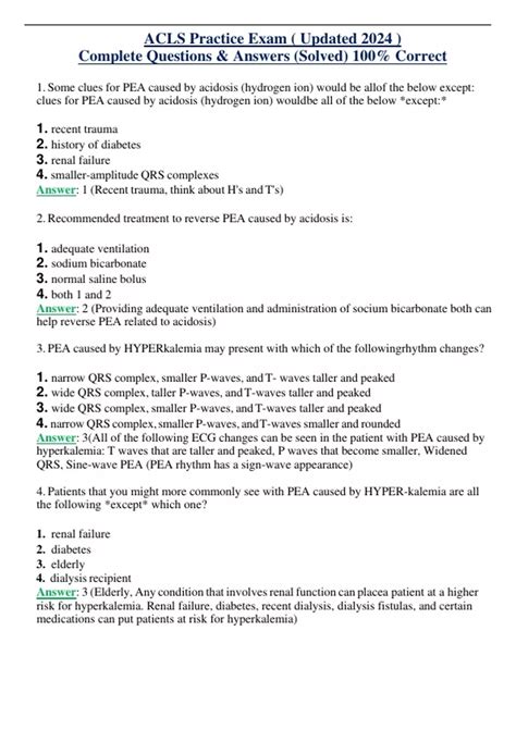 ACLS Practice Exam Updated 2024 Complete Questions Answers Solved 100 Correct Acls